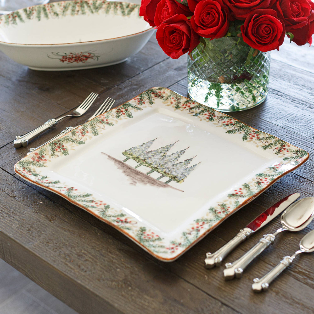 Arte Italica & Crown Linen Designs - Natale Square Signed Platter/Char ...