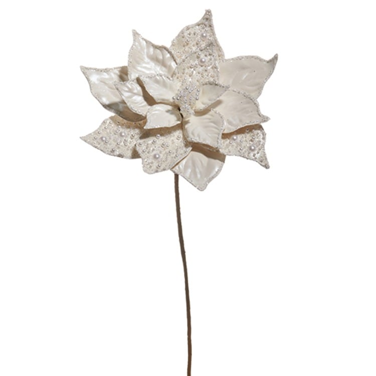 20" White Pearl Beaded Poinsettia Pick – Ganas Pecan Company