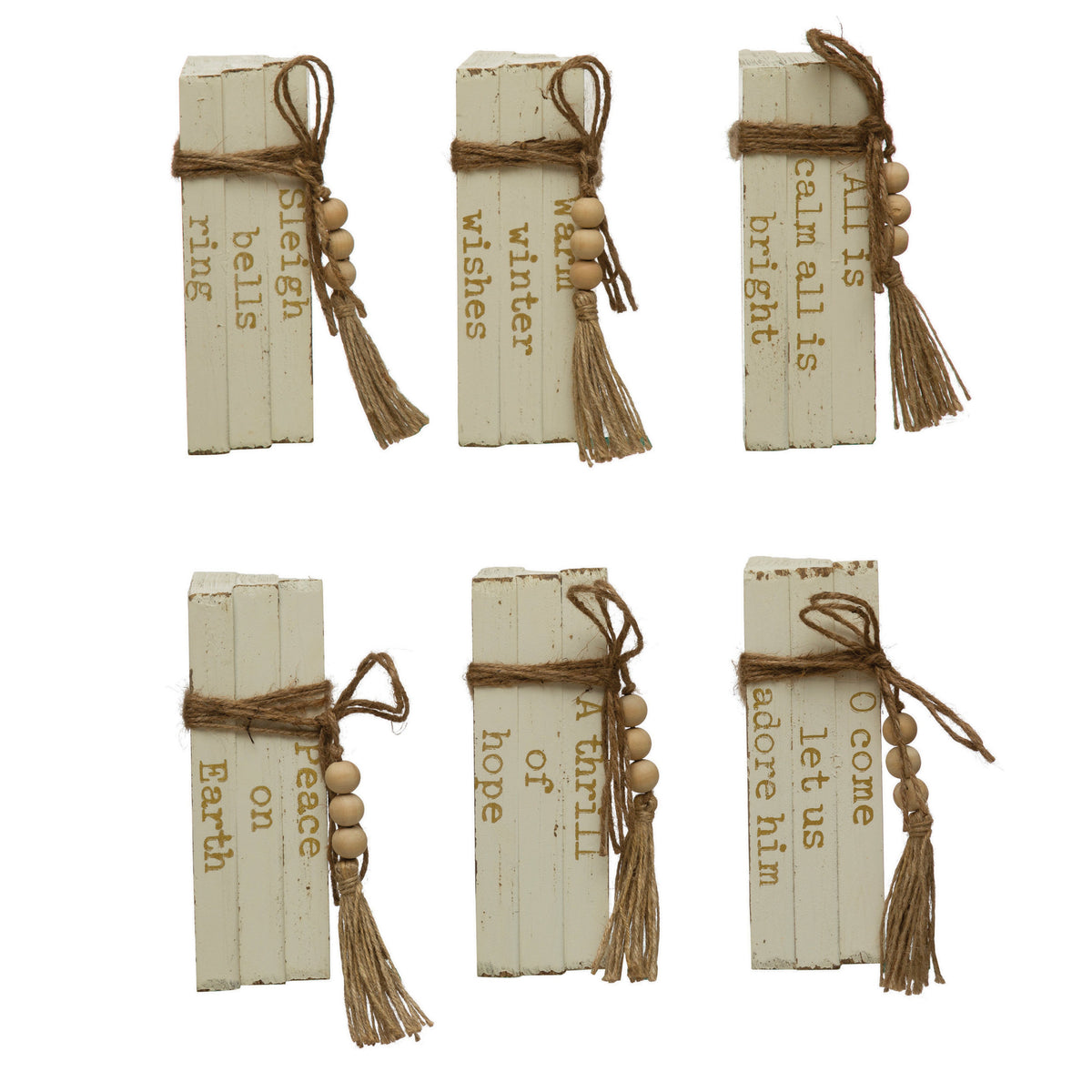 Wood Block Books with Holiday Saying, 6 Styles – Ganas Pecan Company