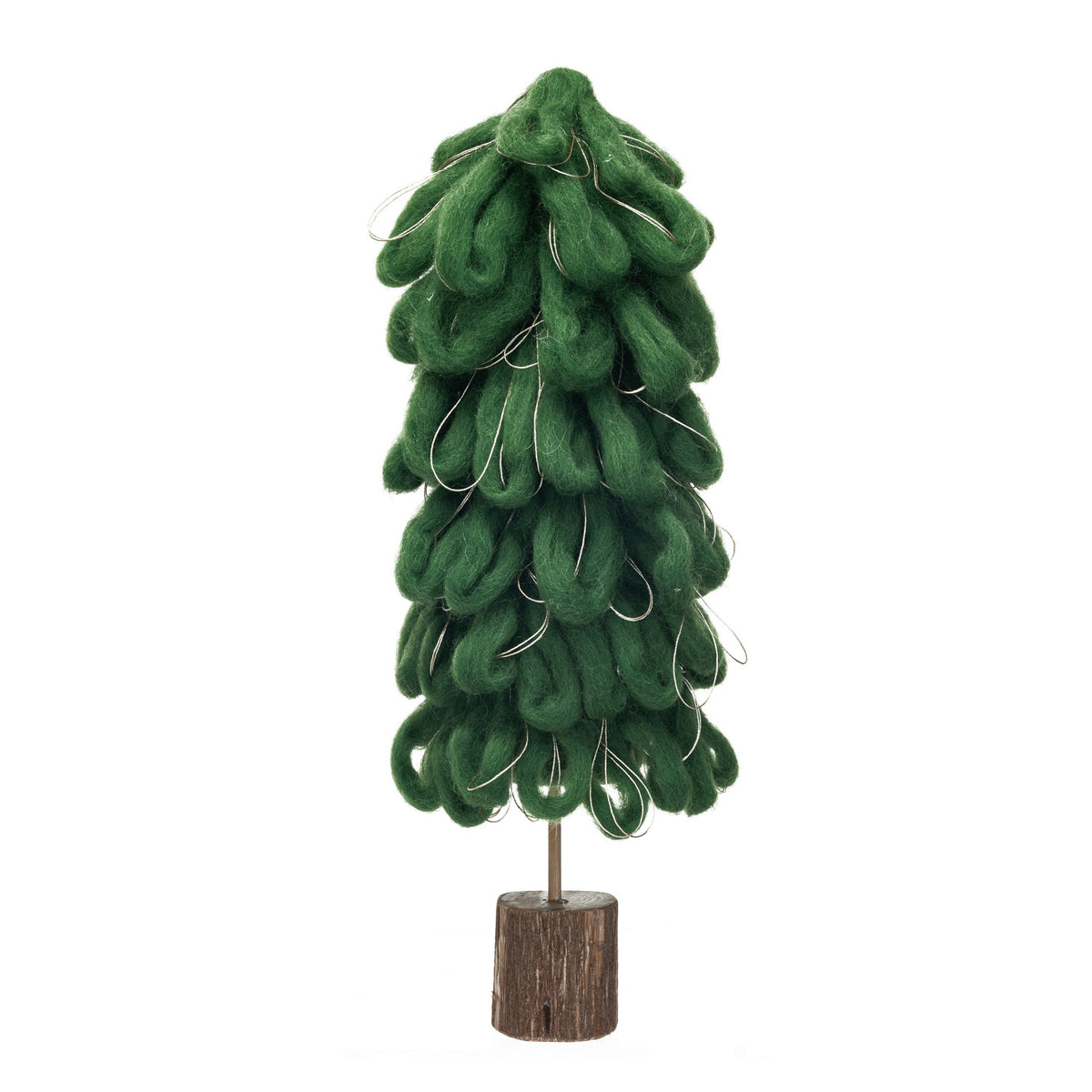 Wool Tree w/ Gold Cord & Wood Base, Green – Ganas Pecan Company